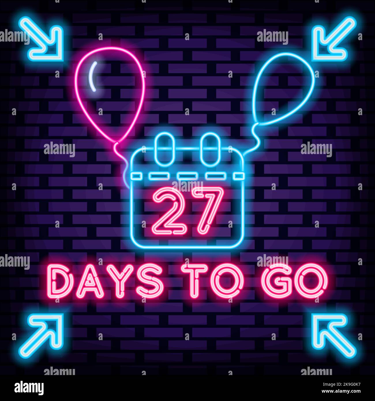 27 Days To Go Neon quote. On brick wall background. Light banner Stock ...