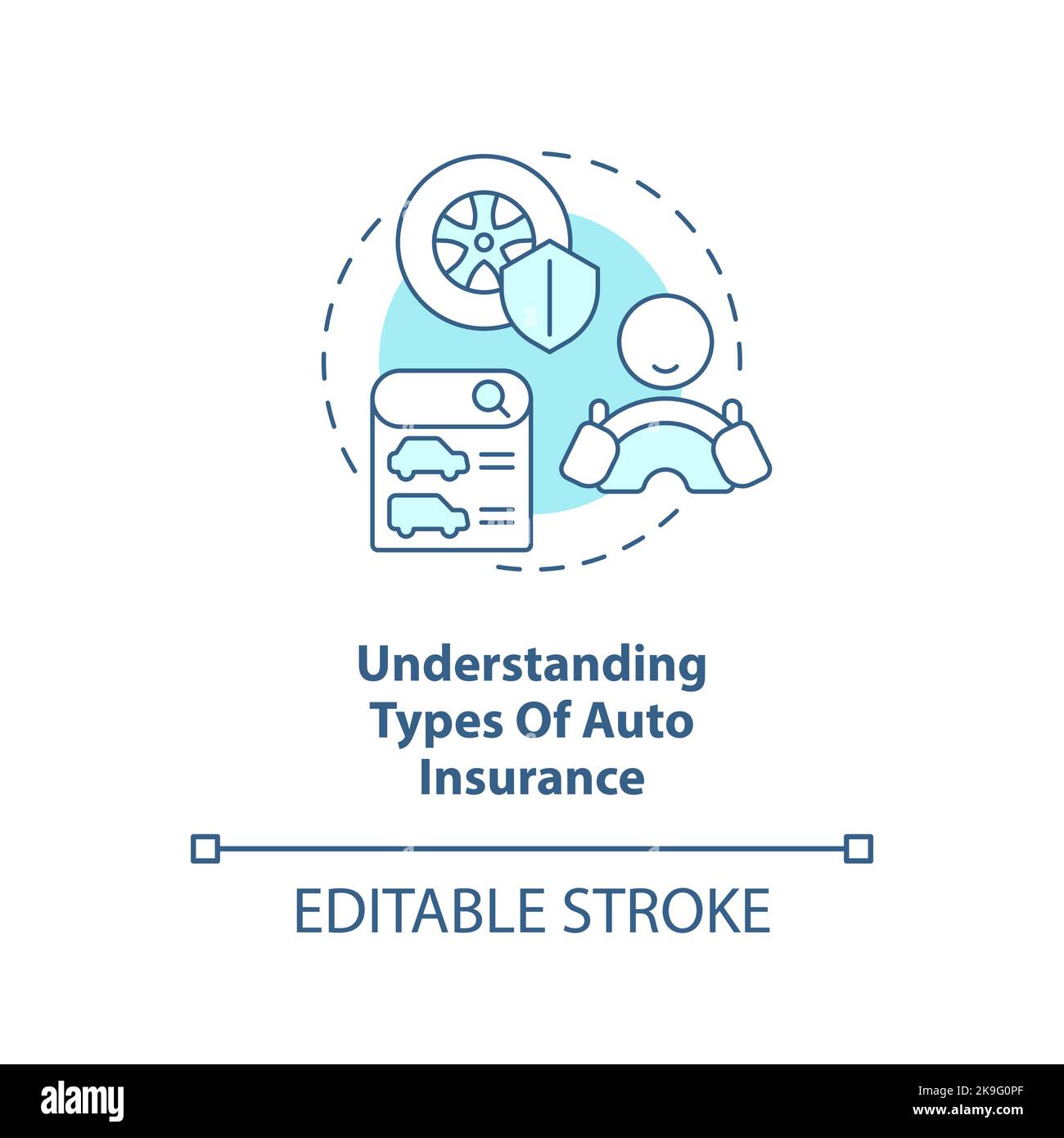 Understanding types of auto insurance turquoise concept icon Stock ...