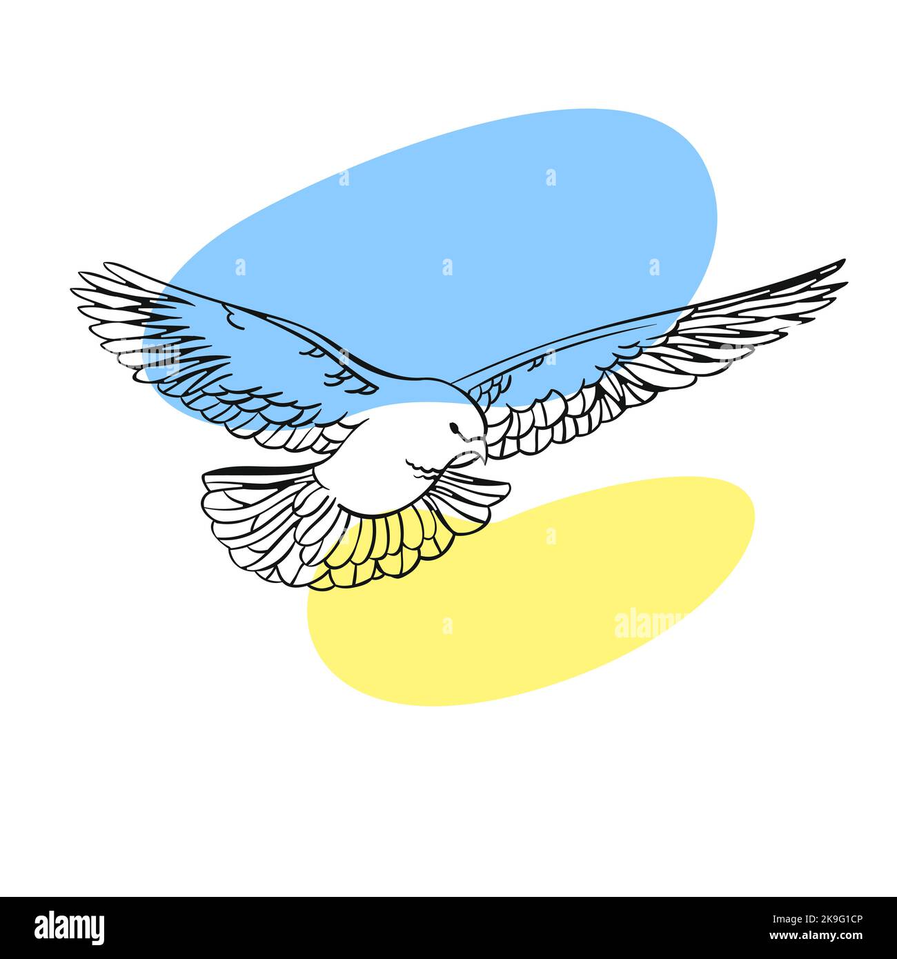 Peace dove with Ukrainian flag colors in lineart style for print and ...
