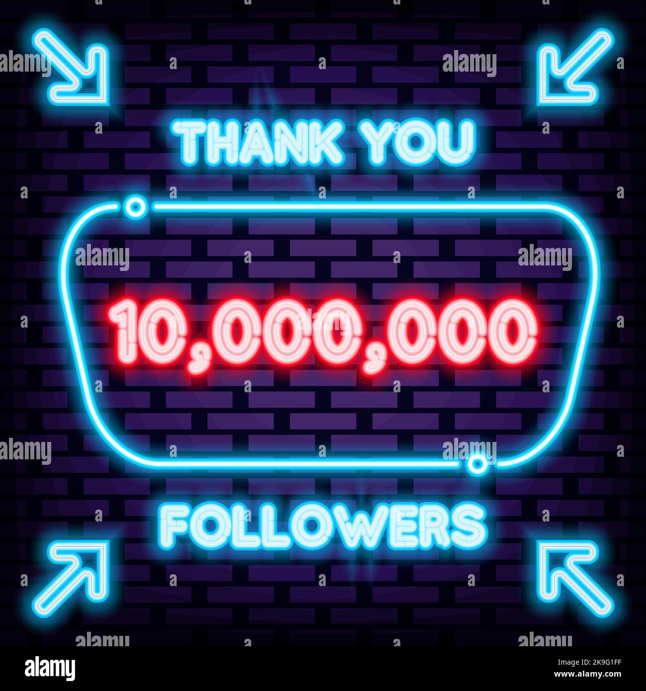 10000000, 10 million Followers Thank you Badge in neon style. Bright ...