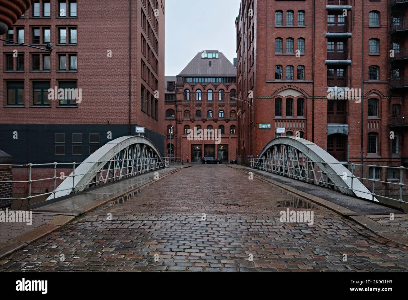 Hamburg, Germany - Sept 2022: Cobblestone pavement and arch bridge over ...