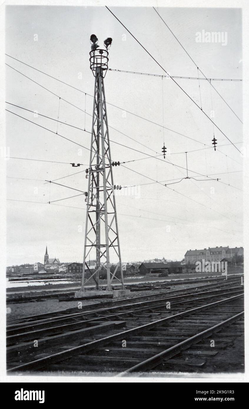 A lighting mast at the yard Stock Photo - Alamy
