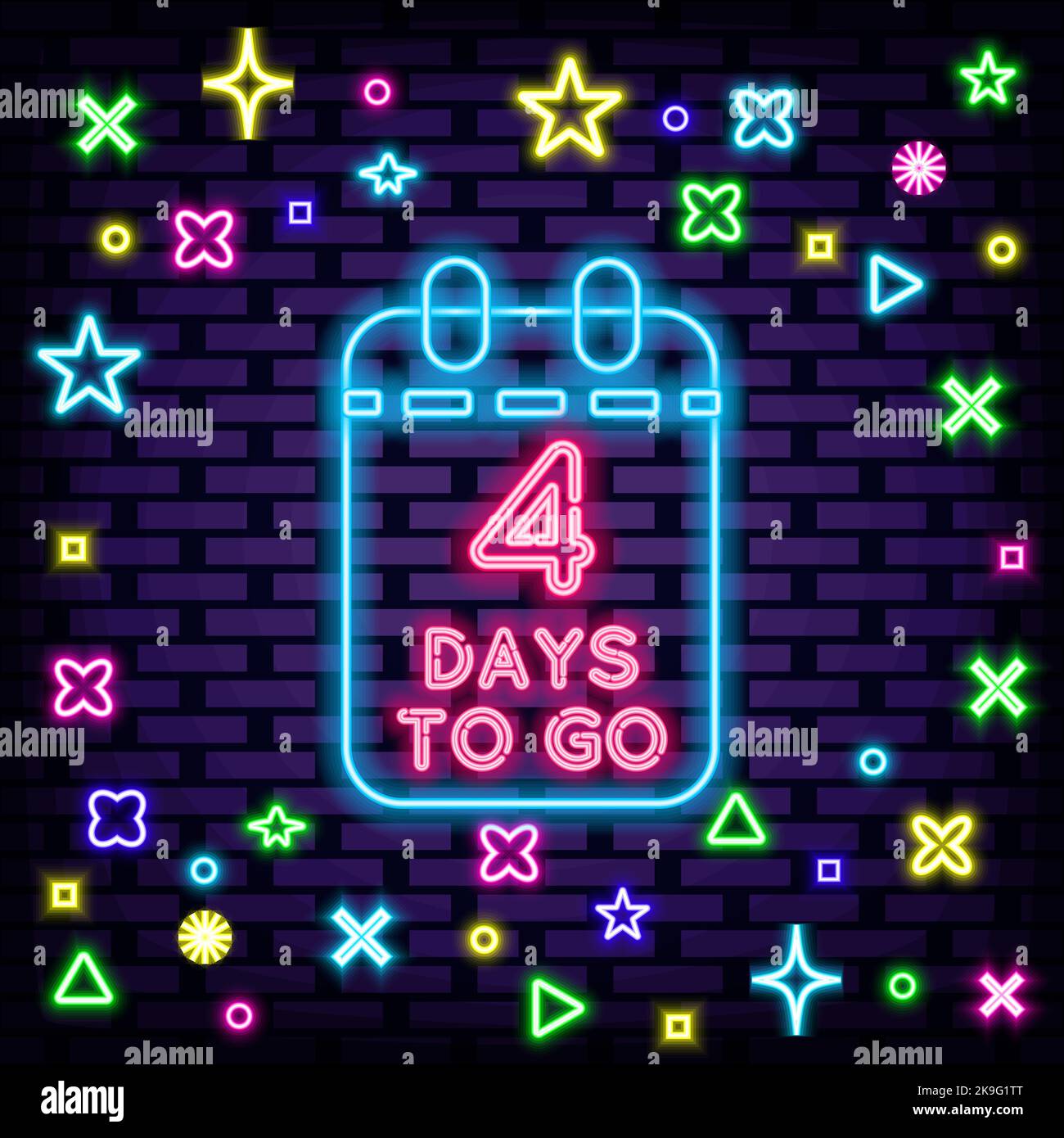 4 Days To Go Badge in neon style. Bright signboard. Light art Stock ...