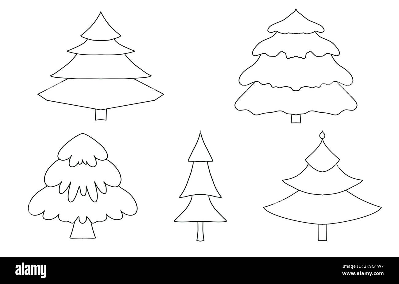Set of Christmas trees. Hand drawing illustration. Isolated on white ...