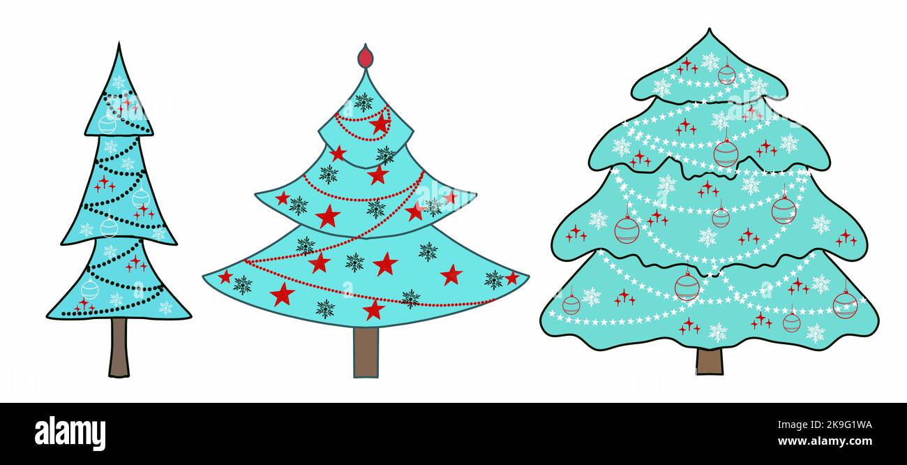 Set of Simple Christmas tree. Hand drawing illustration, isolated on ...