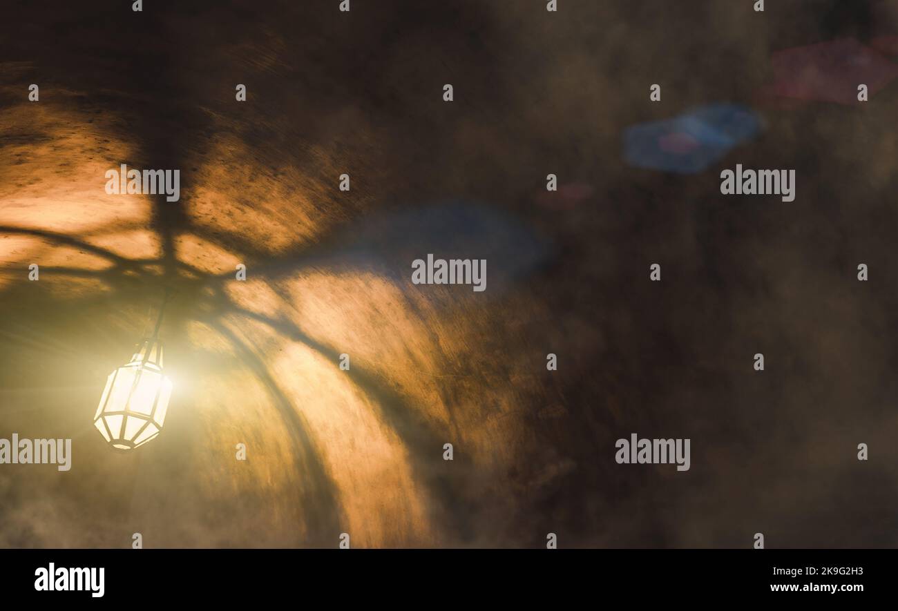 light from the lamp and the shadows in the mysterious corridor in old ...