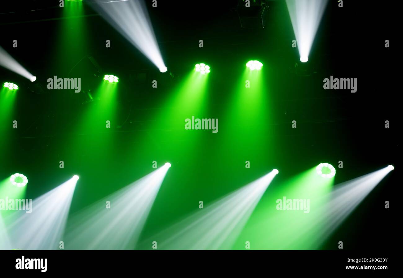 Light of stage with green and white spotlights Stock Photo - Alamy