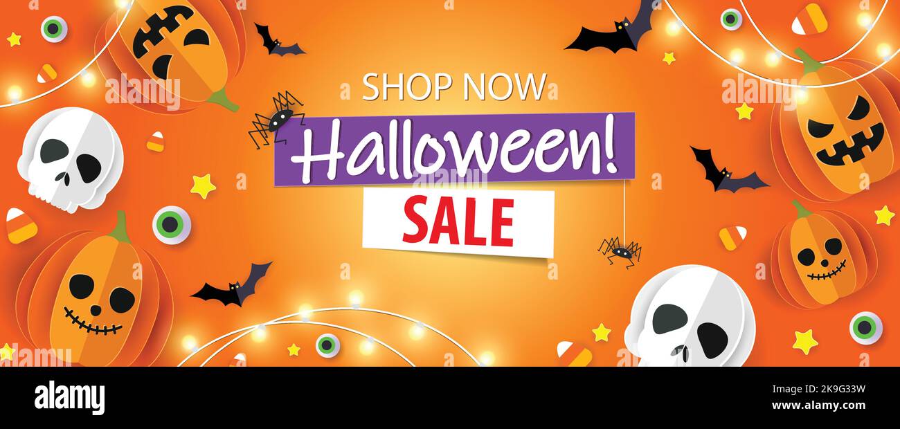 Halloween banner vector. Happy Halloween banner background with Jack o ...