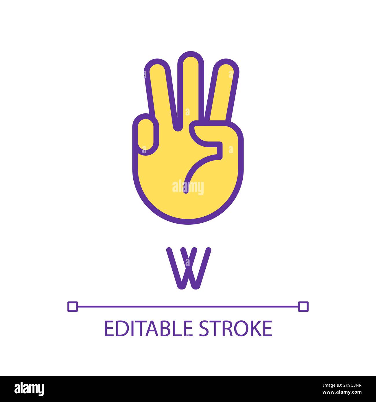 Letter W in American sign language pixel perfect RGB color icon Stock ...