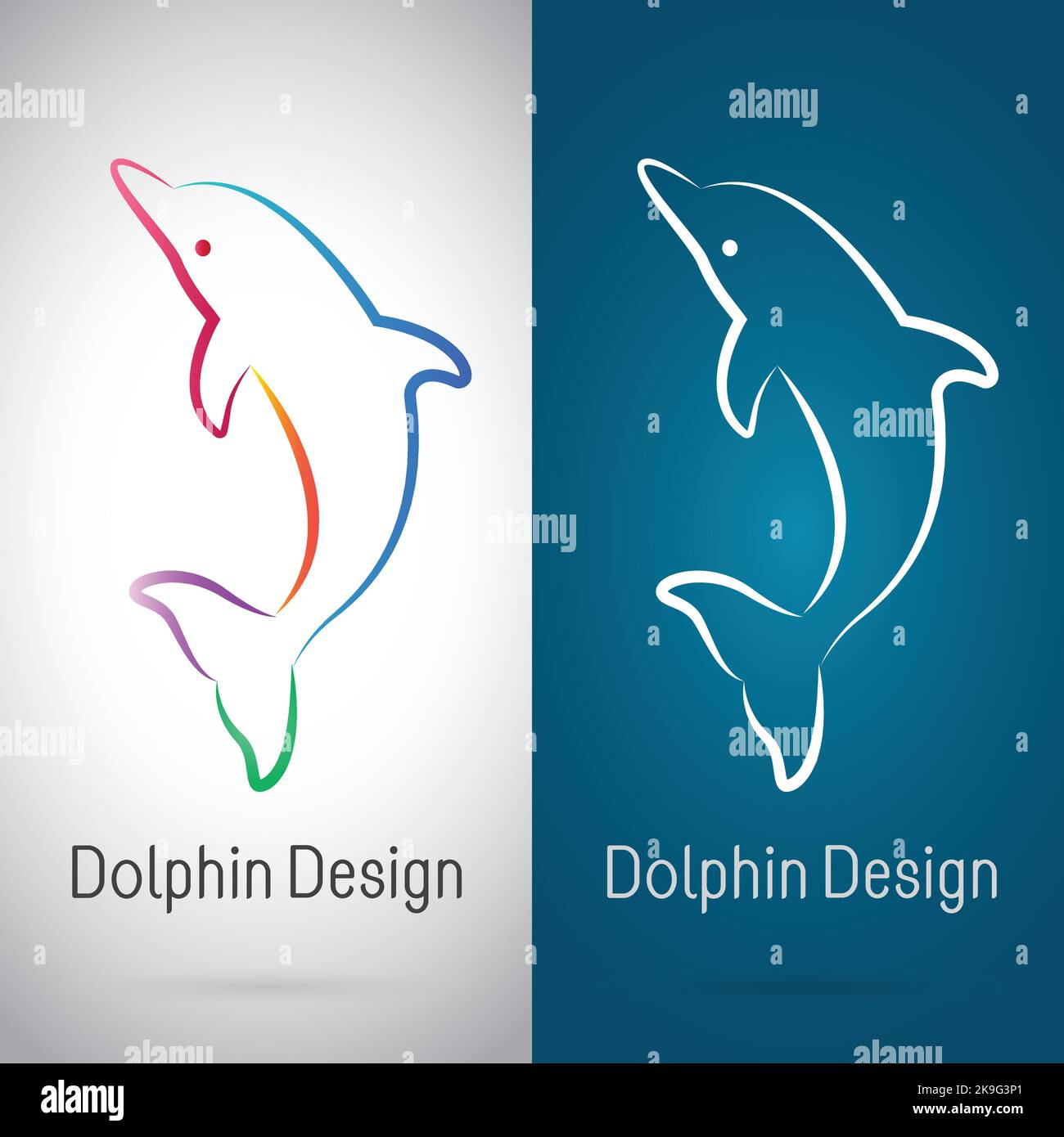 Vector image of dolphin design on white background and blue background ...