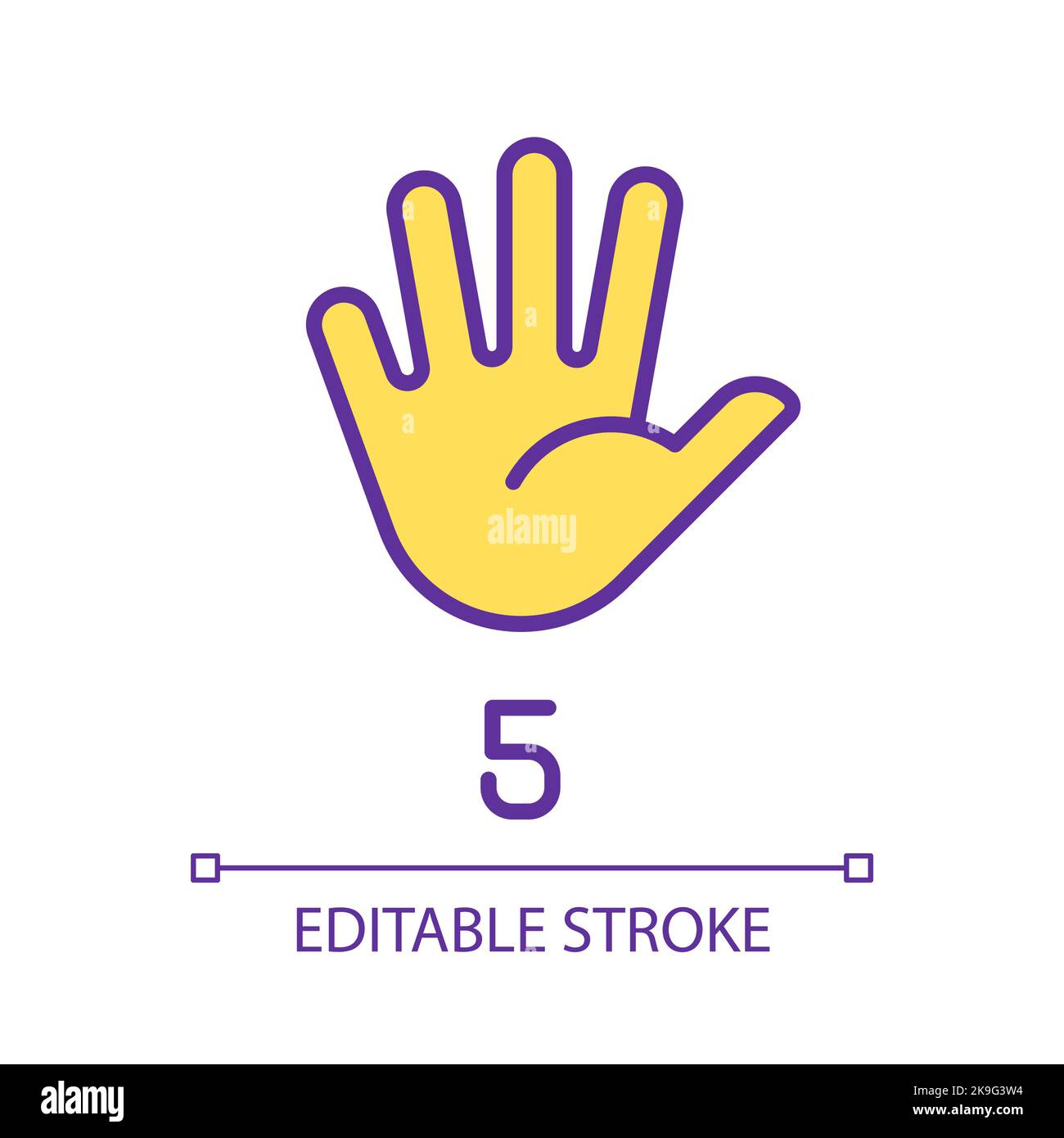Digit five in American sign language pixel perfect RGB color icon Stock ...