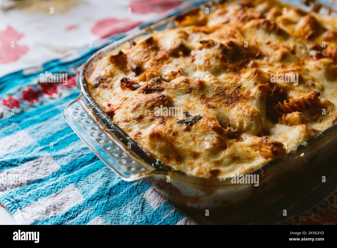 homemade oven baked pasta casserole with fresh cheese. Traditional ...