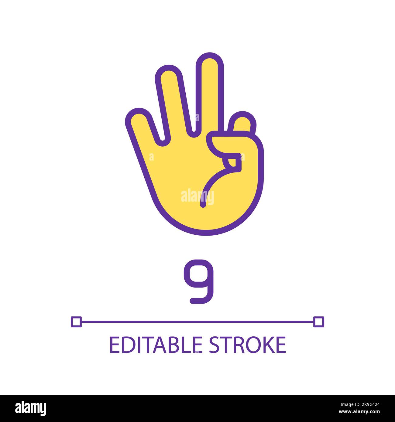 Signing digit nine in ASL pixel perfect RGB color icon Stock Vector ...