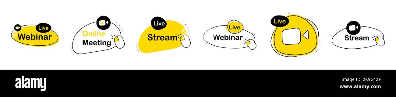 Live Webinar Label Set. Stream and meeting emblems Stock Vector Image ...