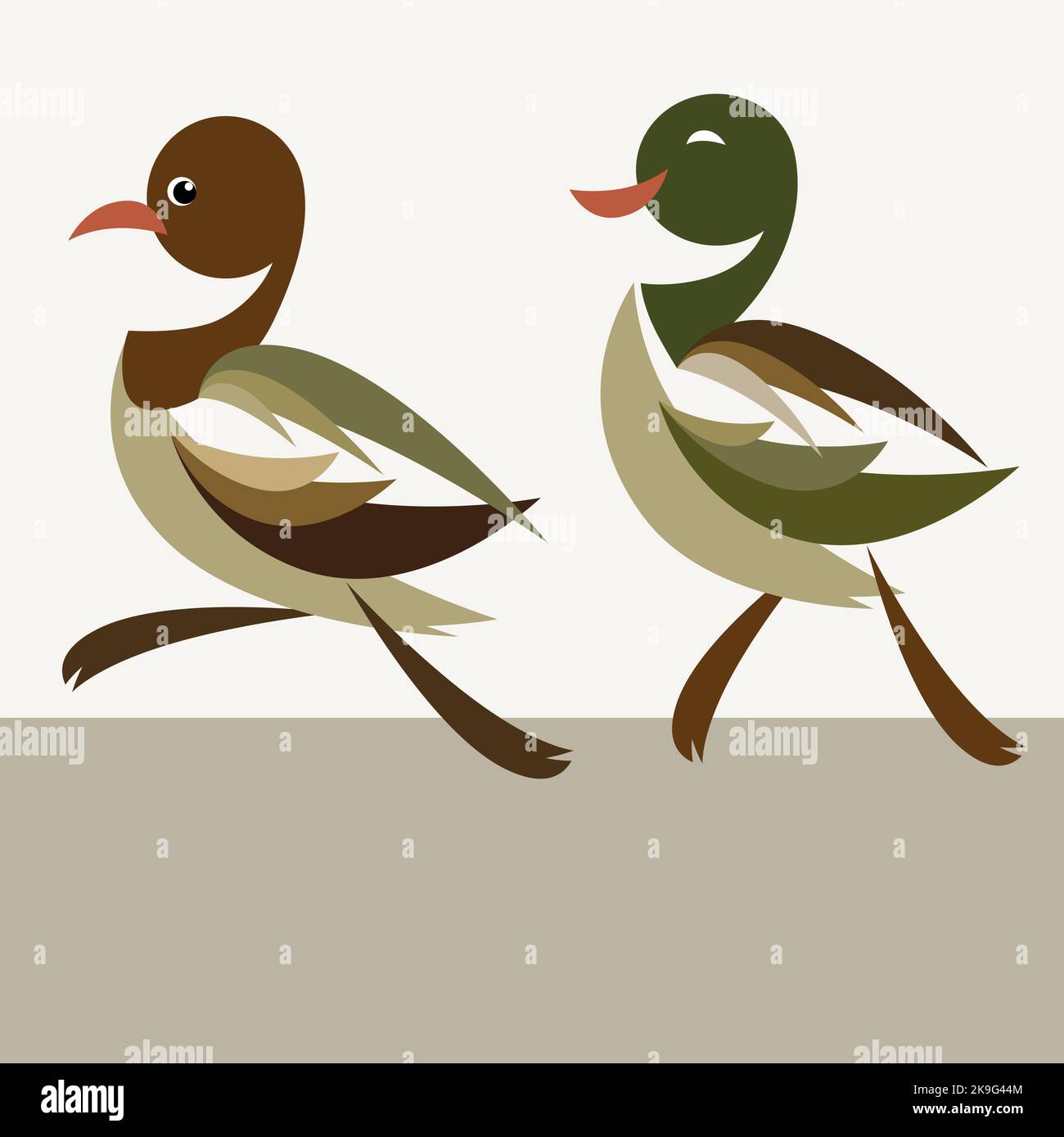 The two ducks are walking. Easy editable layered vector illustration ...
