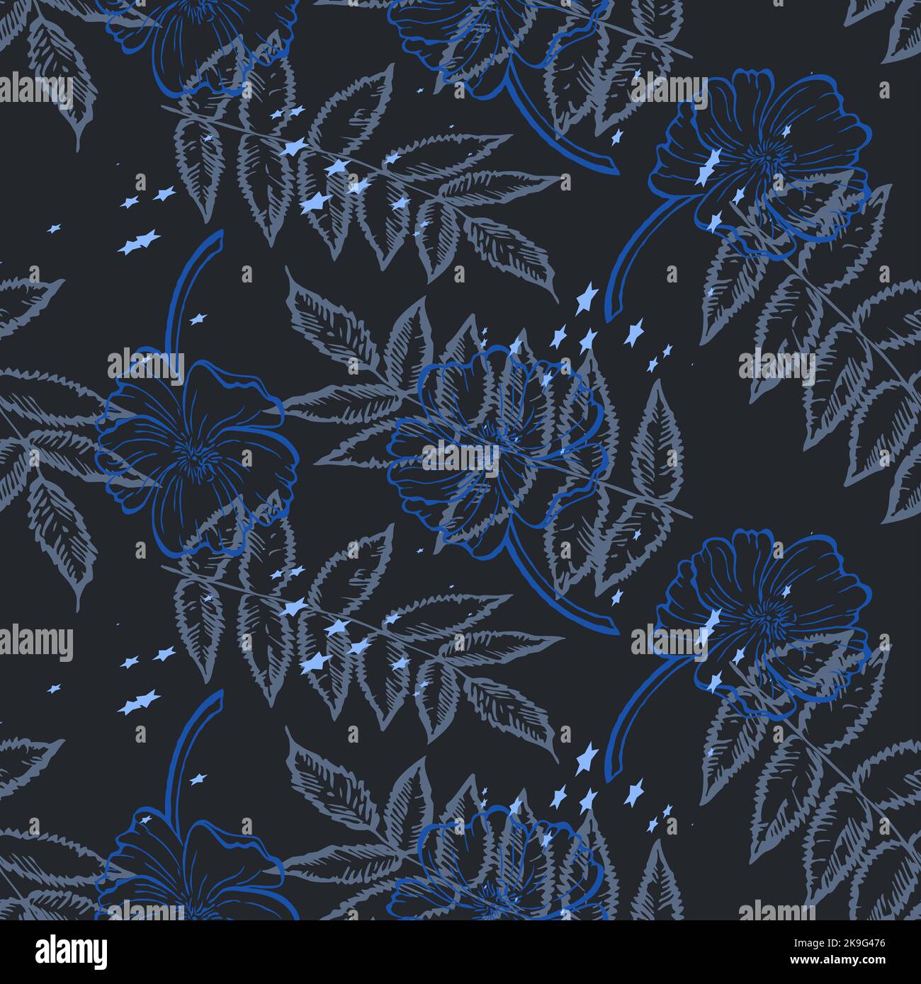 Seamless botanical pattern in trendy blue color. Classic Blue Color of ...