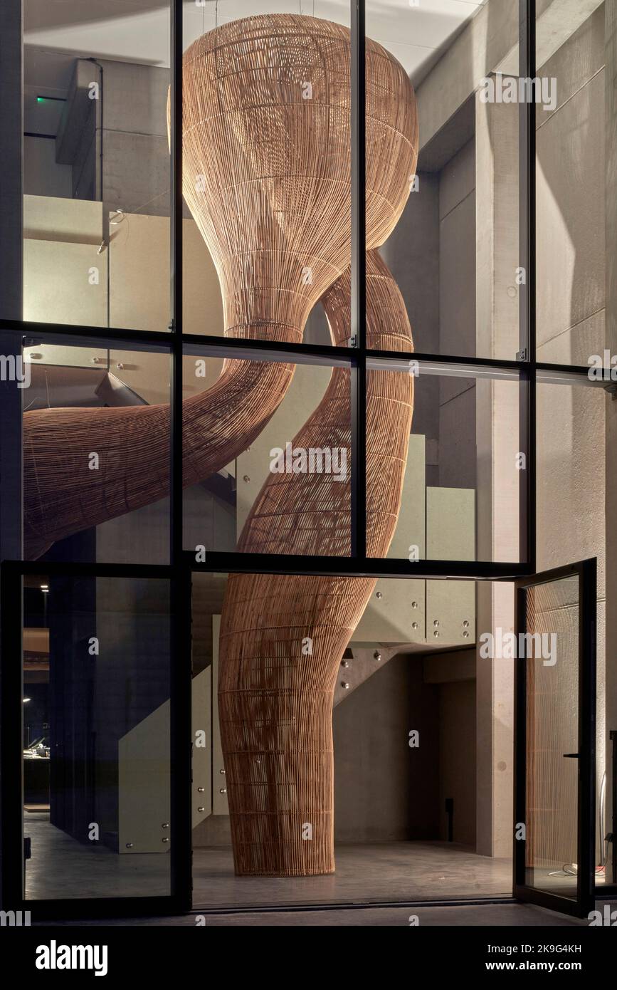 Factory entrance with curvaceous Rattan installation. Ice Ball Factory ...