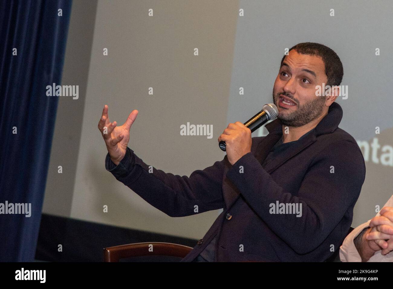 Director Karim Amer speaks on a panel with Steve Schmidt, The Lincoln ...
