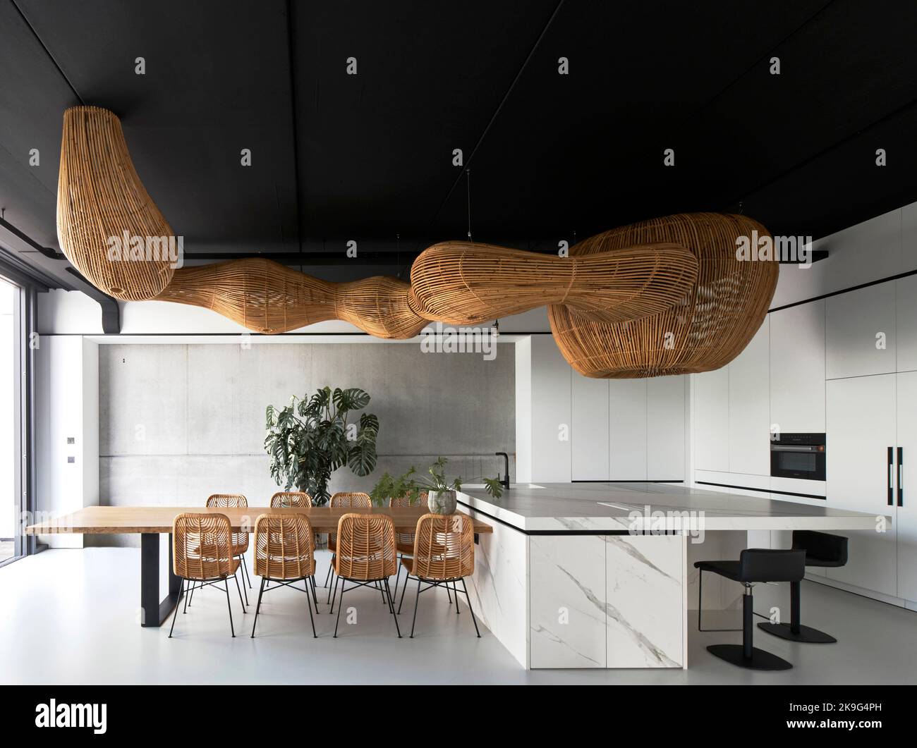 Upper level flat with curvaceous Rattan installation. Ice Ball Factory ...