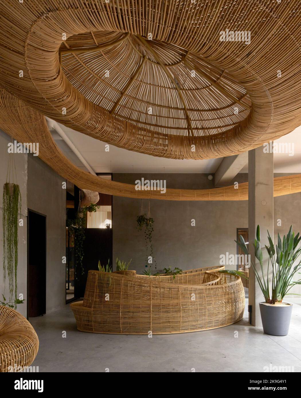 Factory office with curvaceous Rattan installation. Ice Ball Factory ...