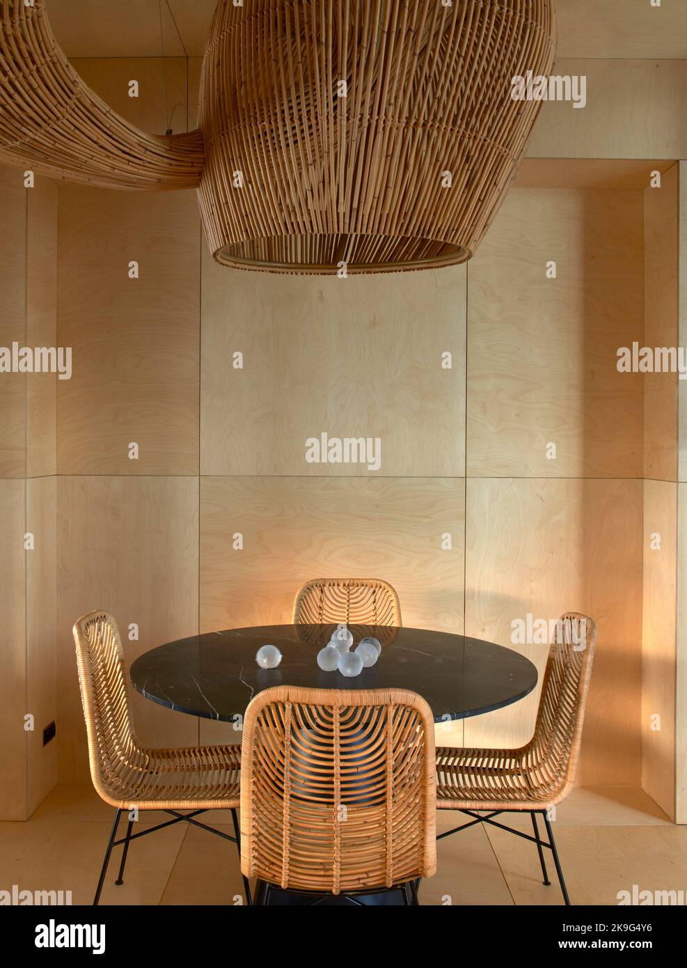 Office space with curvaceous Rattan installation and ice balls. Ice ...