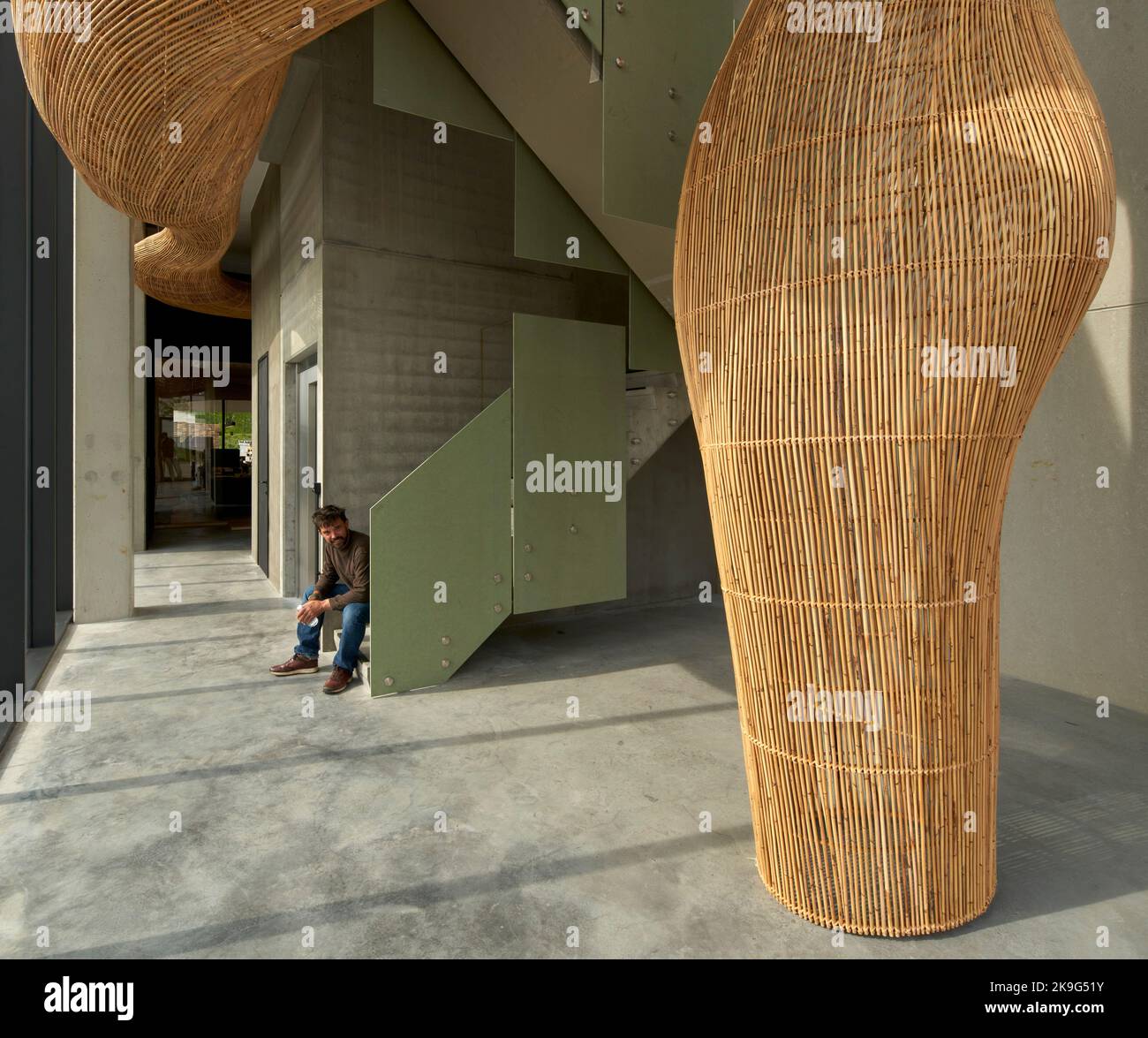 Factory entrance with curvaceous Rattan installation. Ice Ball Factory ...