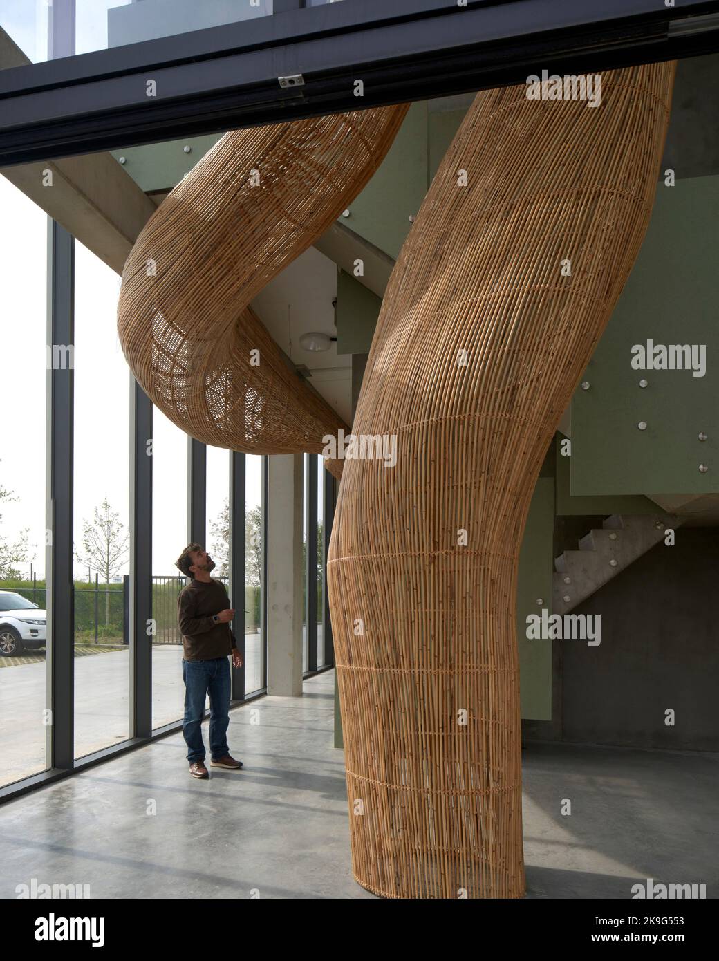 Factory entrance with curvaceous Rattan installation. Ice Ball Factory ...