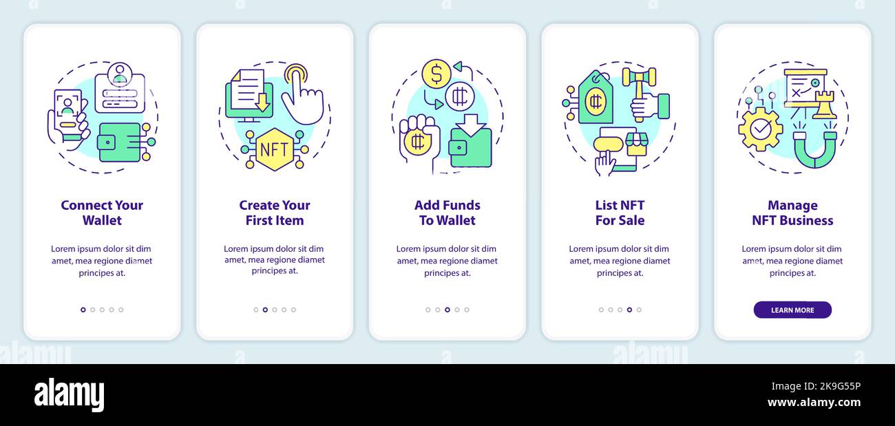 NFTs minting process onboarding mobile app screen Stock Vector Image ...