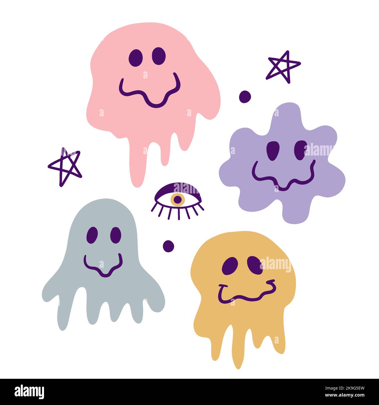 Halloween Ghost Shapes Set, Hand Drawn Cute Ghost Collection Silhouette ...