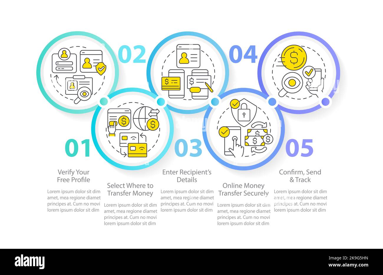 Transferring funds actions circle infographic template Stock Vector ...