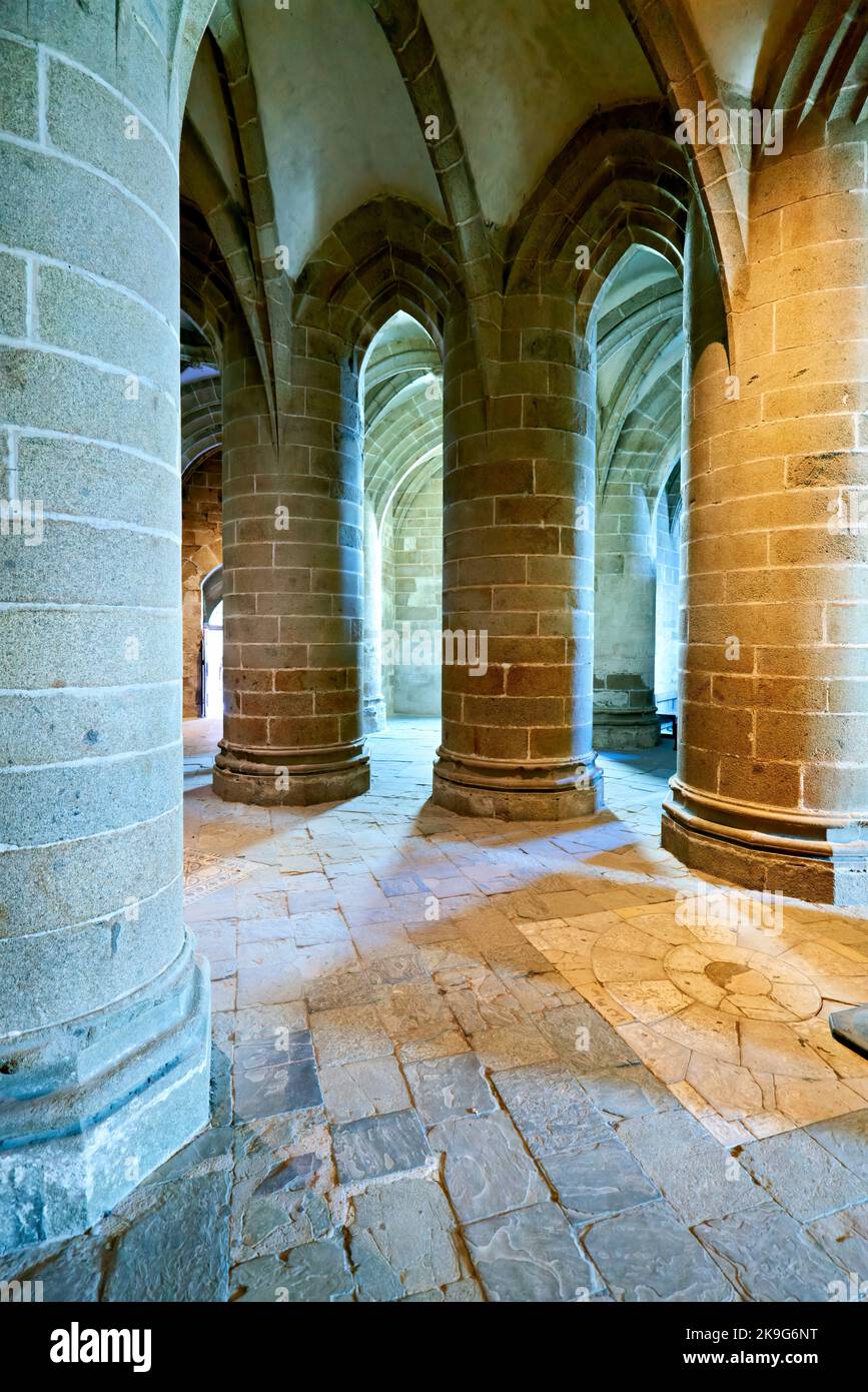 Mont Saint Michel Normandy France. The interior of the abbey Stock ...