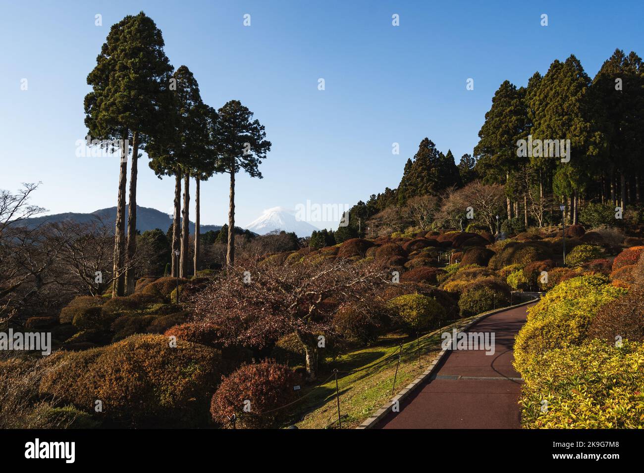 The breathtaking view of the snowy mount Fuji from the Hakone park ...