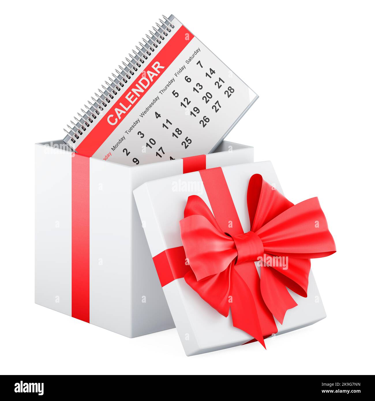 Desk calendar inside gift box, gift concept. 3D rendering isolated on ...