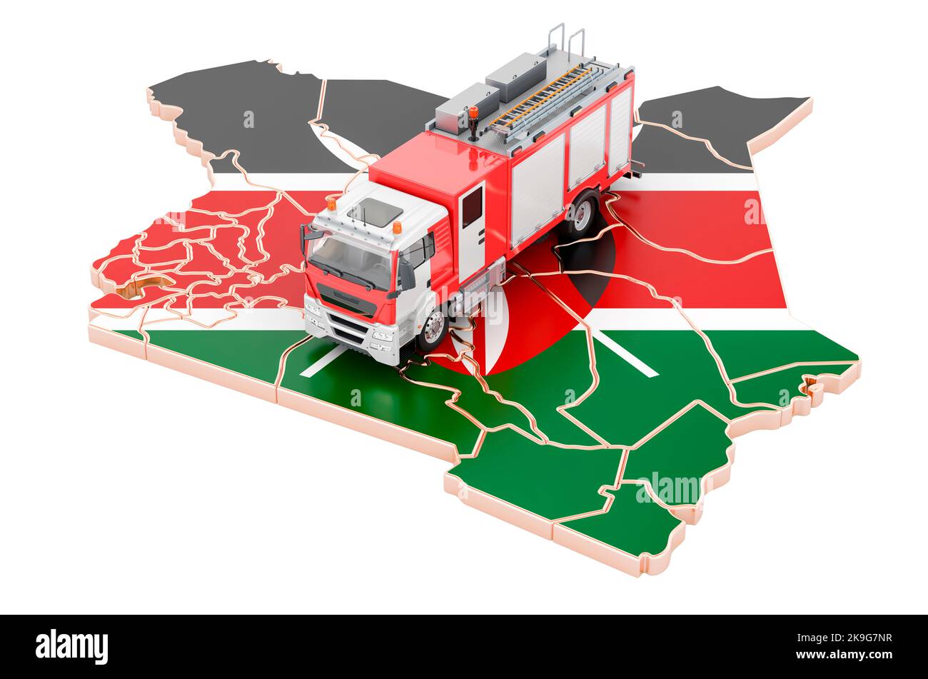 Fire department in Kenya. Fire engine truck on the Kenyan map. 3D ...