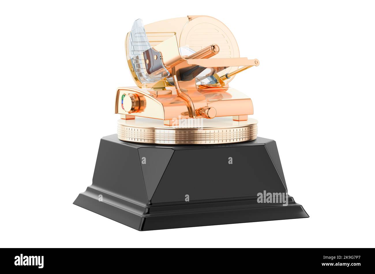Slicing machine golden award concept. 3D rendering isolated on white ...