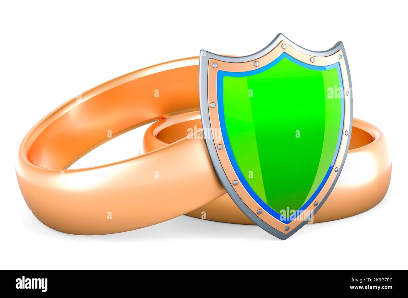 Wedding rings with shield, 3D rendering isolated on white background ...