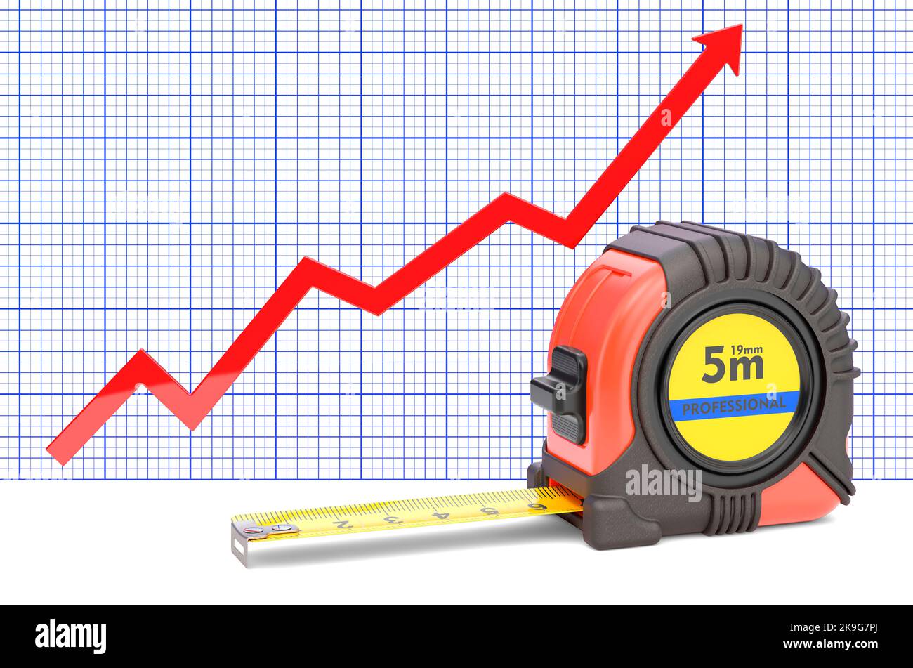 Tape measure with growing chart. 3D rendering isolated on white ...