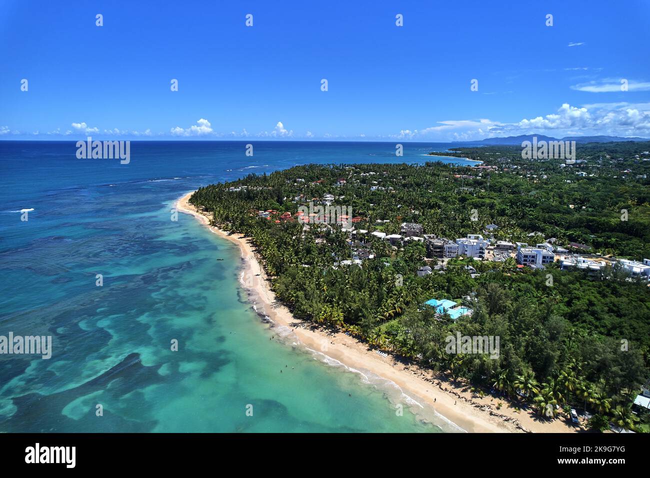 An aerial view of Ballenas Beach in Las Terrenas, Dominican Republic ...