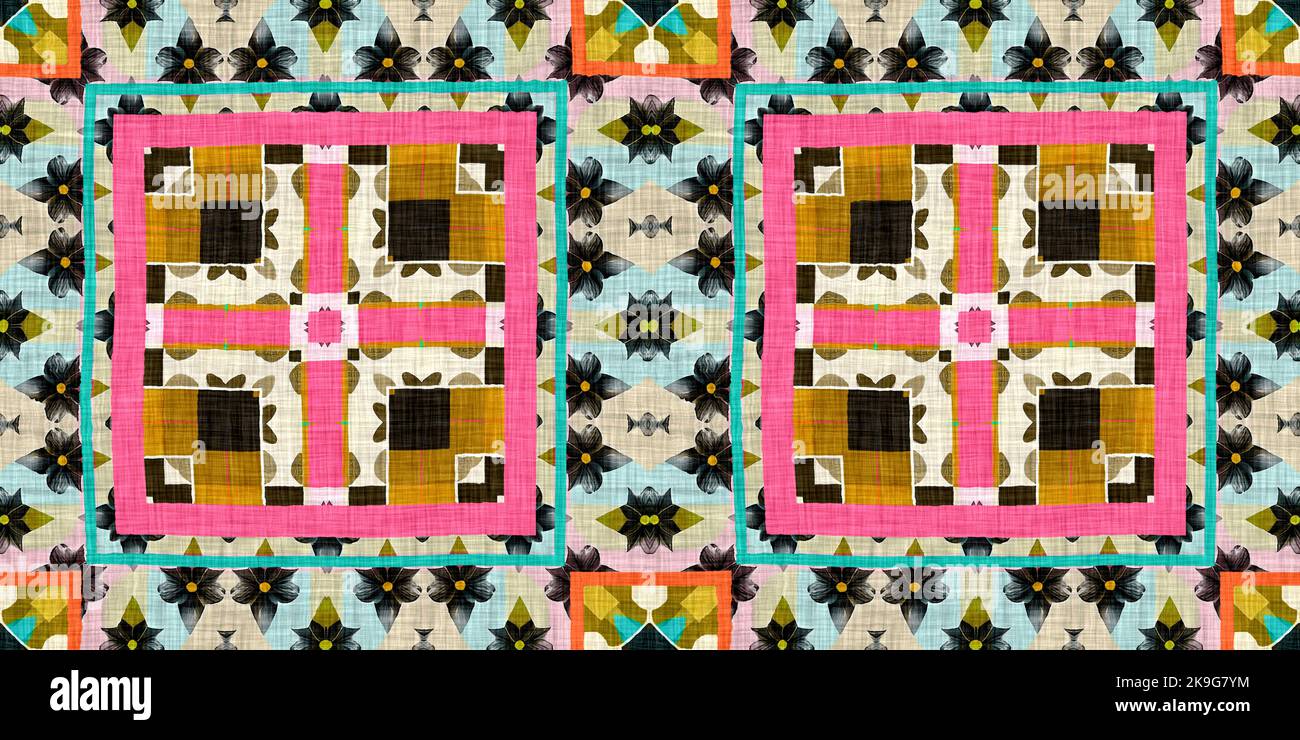 Kitsch pattern geometric retro design in seamless border background ...