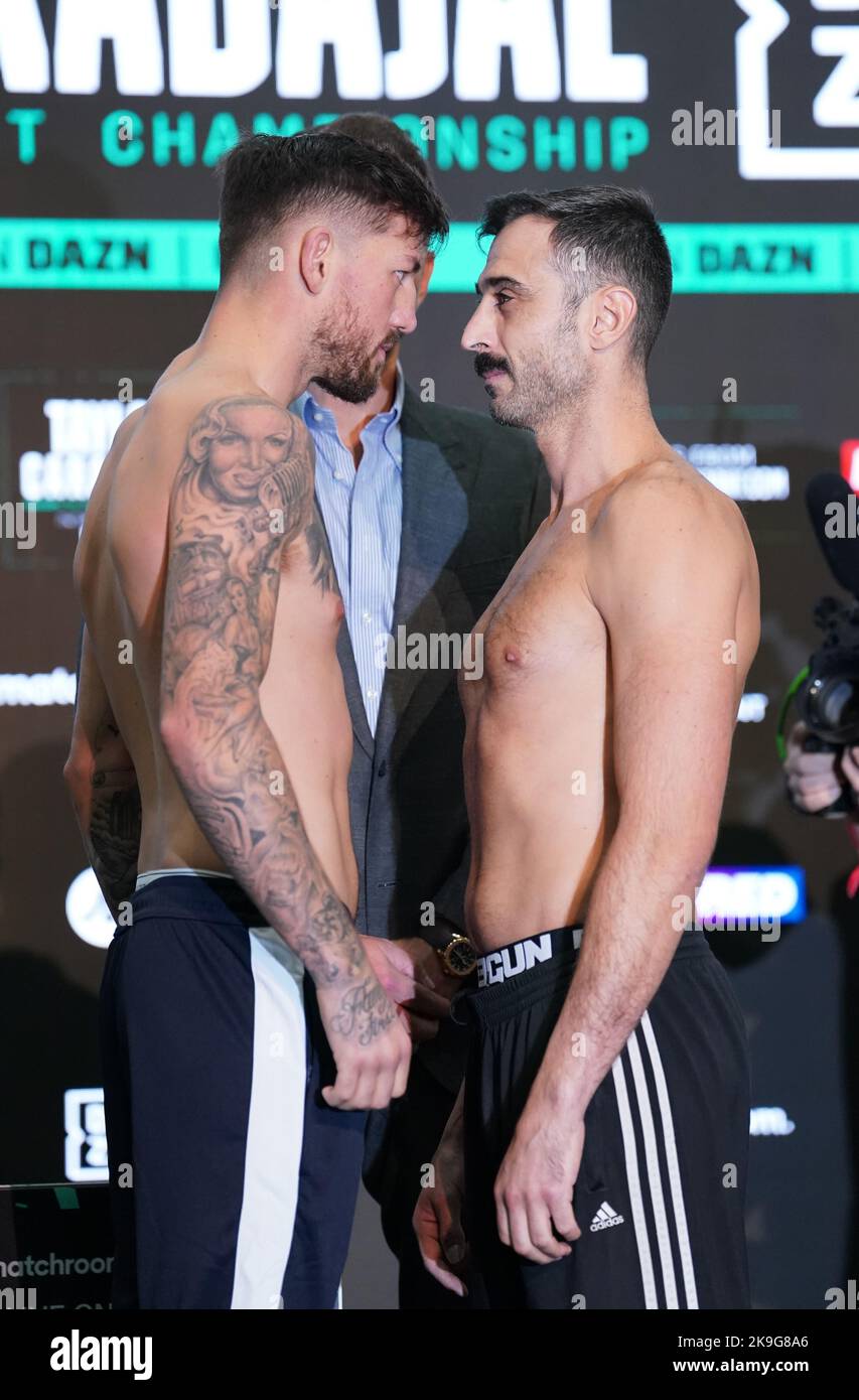 Jordan Reynolds (left) and Jose Manuel Lopez Clavero during the weigh ...