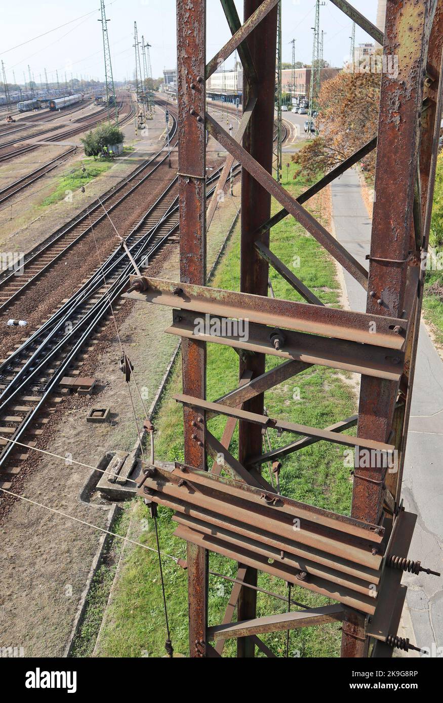 High metal pole next to the railway lines Stock Photo - Alamy