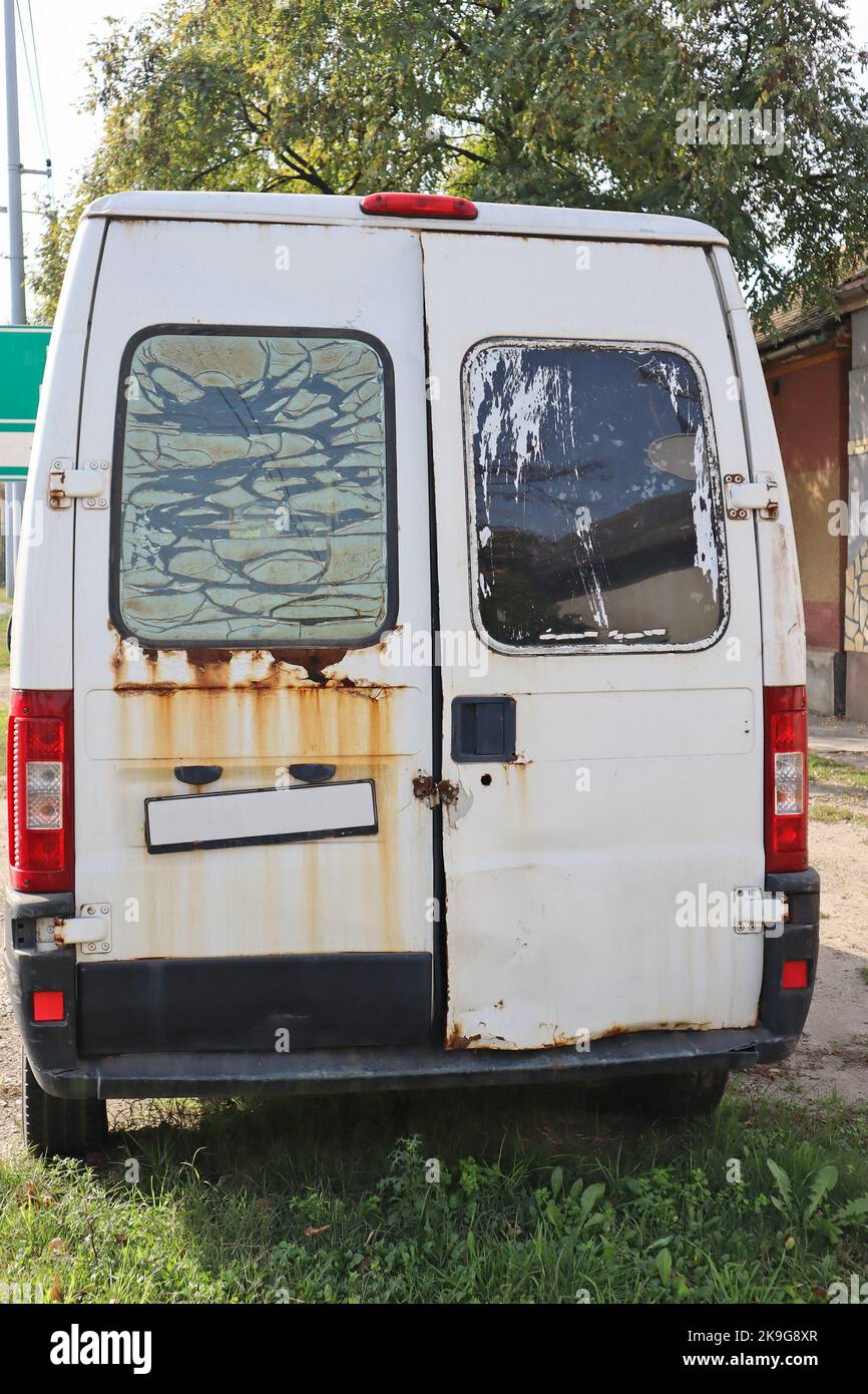 Rear side of an old van Stock Photo - Alamy