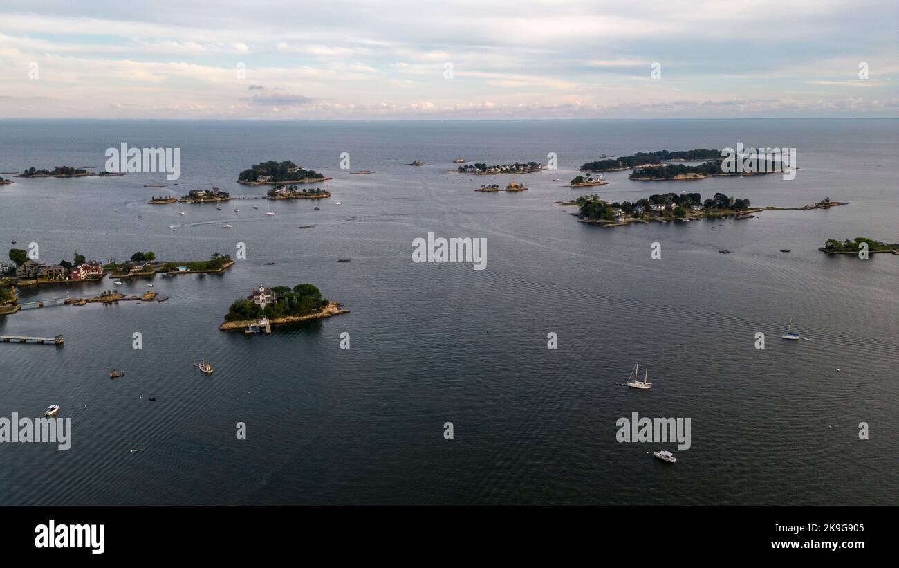 An aerial shot of the Thimble Islands in Branford, CT, USA Stock Photo ...