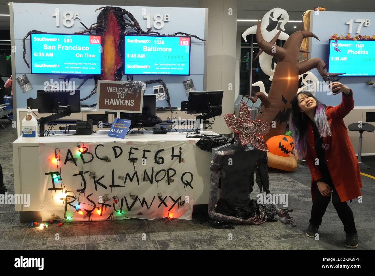 Halloween decorations at Southwest ticket counter at Terminal 1 at the ...