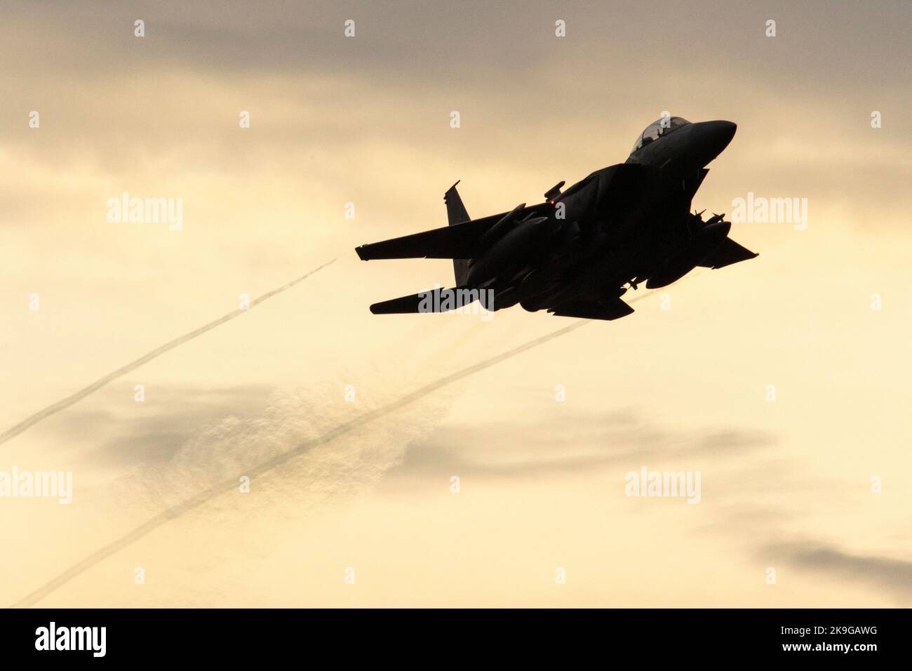 F-15E Strike Eagle taking off at sunrise, RAF Lakenheath, Suffolk ...