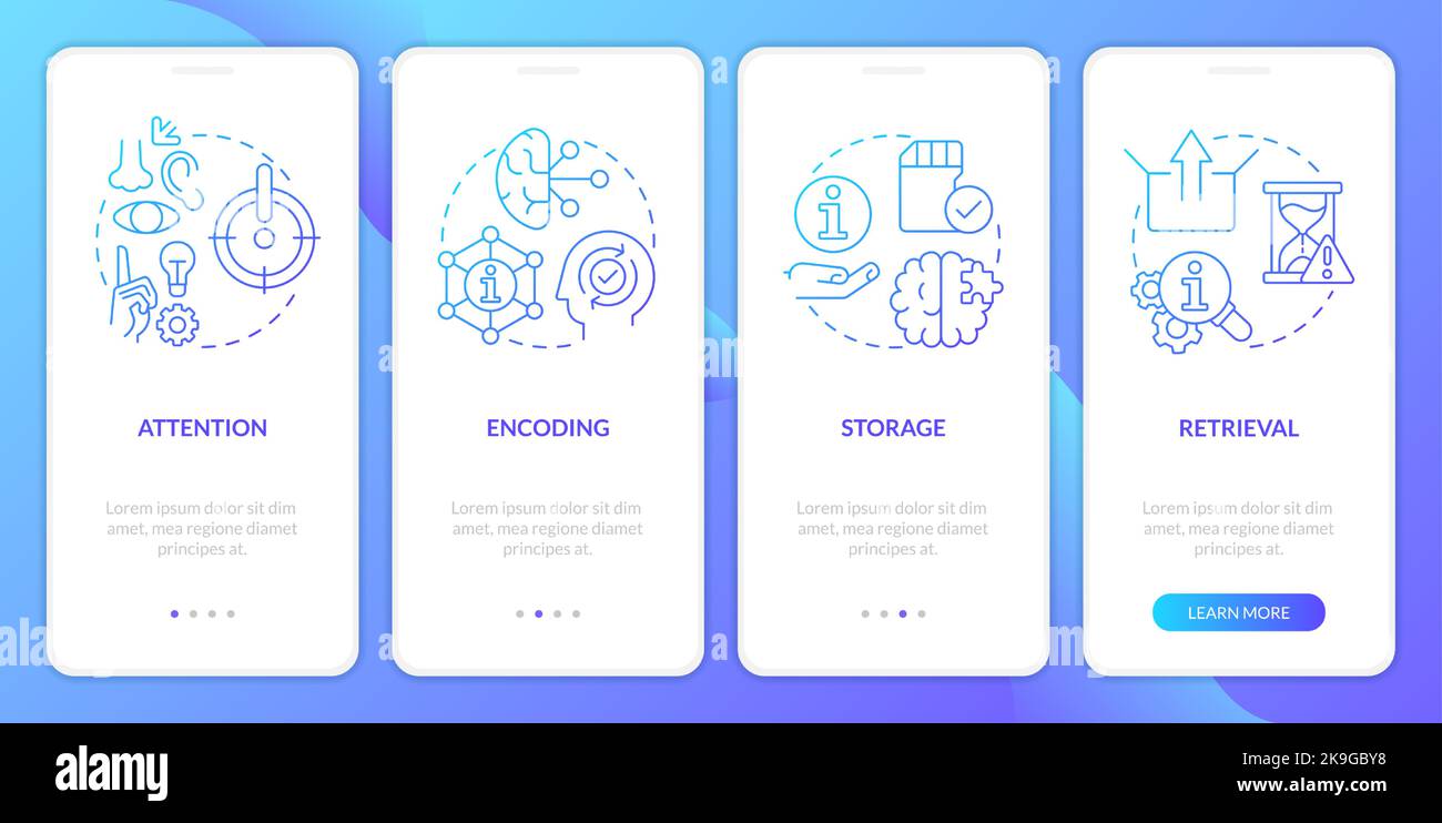 Memorizing Information Process Blue Gradient Onboarding Mobile App Screen Stock Vector Image