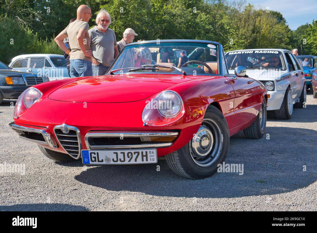 Red Alfa Romeo Spider, Cabriolet, produced from 1966 - 1969, diagonal ...