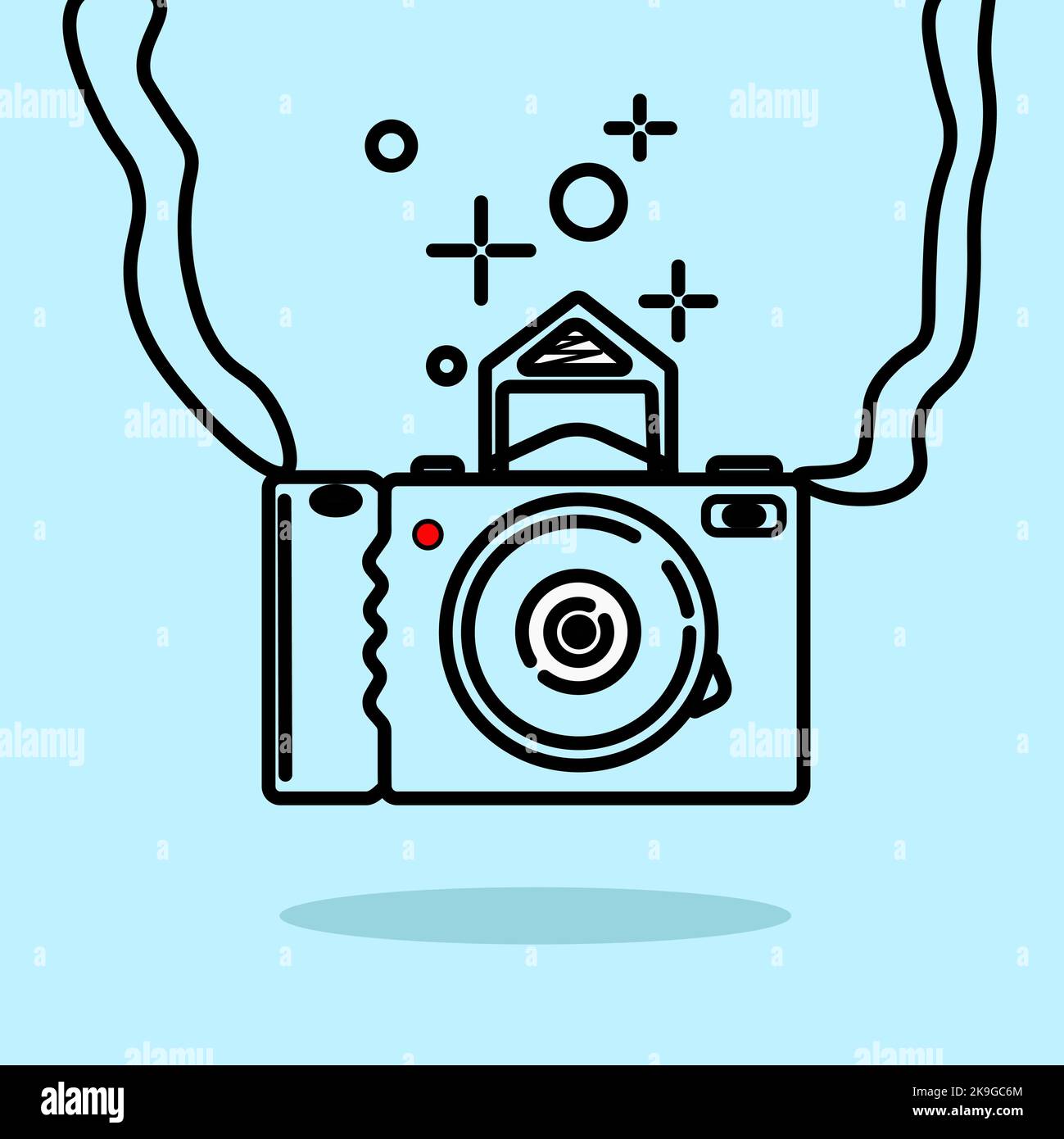 A simple minimalistic illustration of a camera on a blue background ...