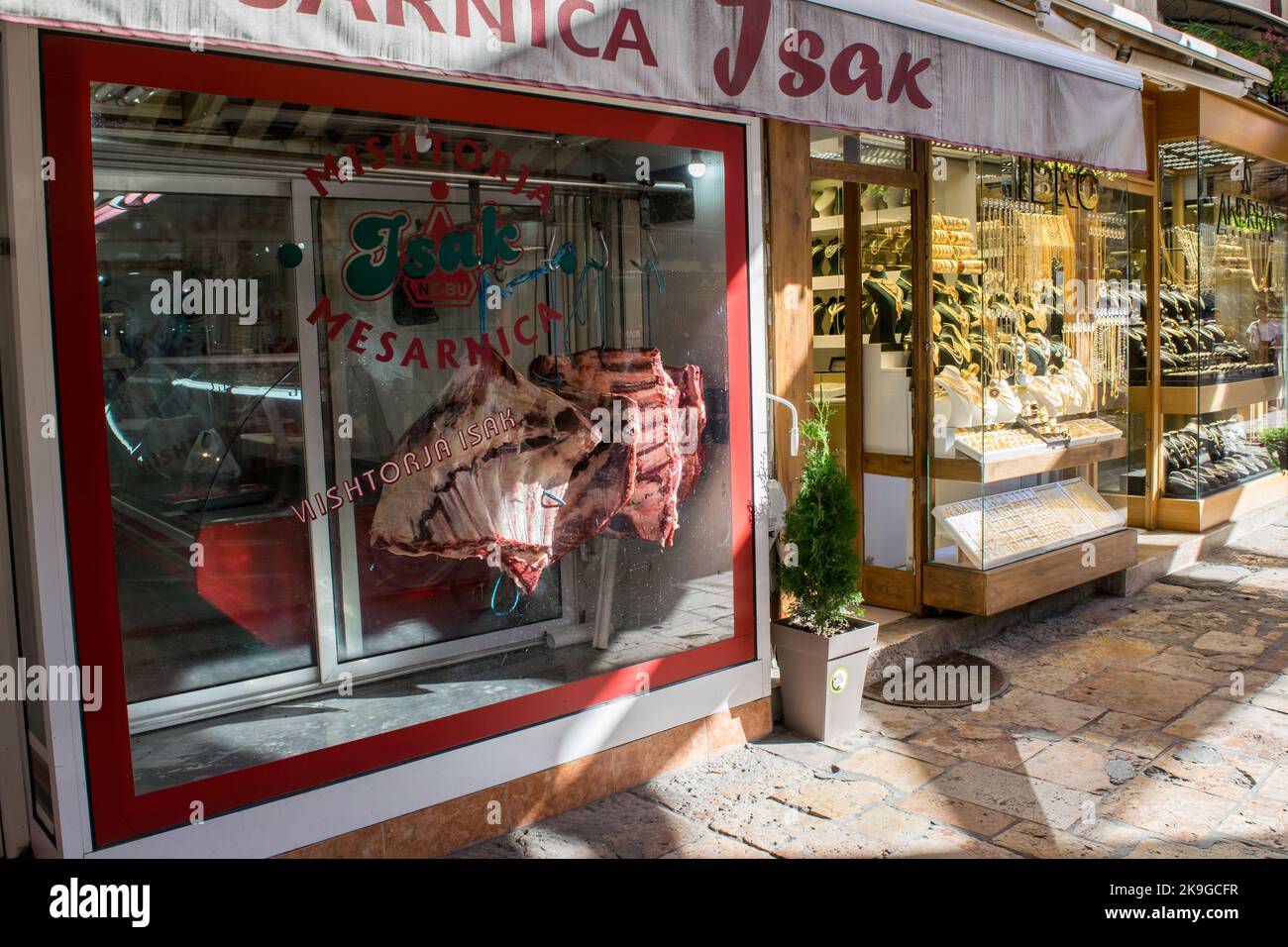 Shops and streets in the Old Bazaar section of Skopje, North Macedonia ...
