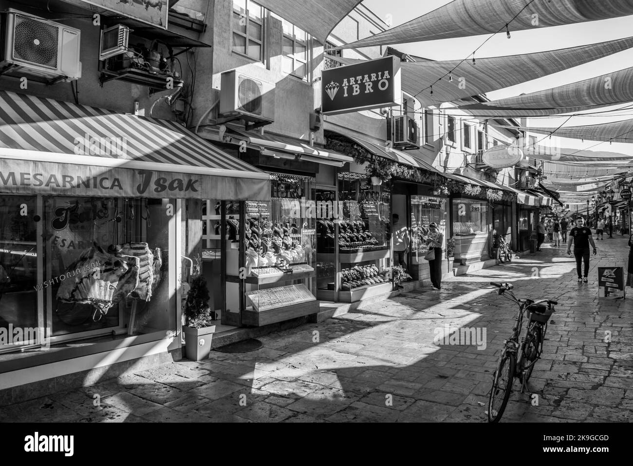 Shops and streets in the Old Bazaar section of Skopje, North Macedonia ...
